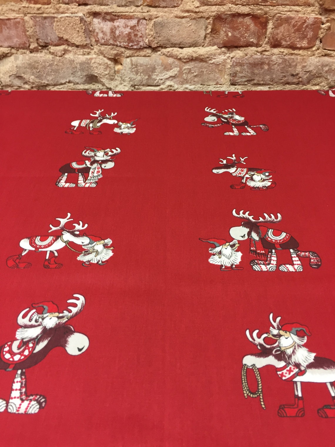 Christmas Table Runner Red With Reindeer and Elves - Etsy