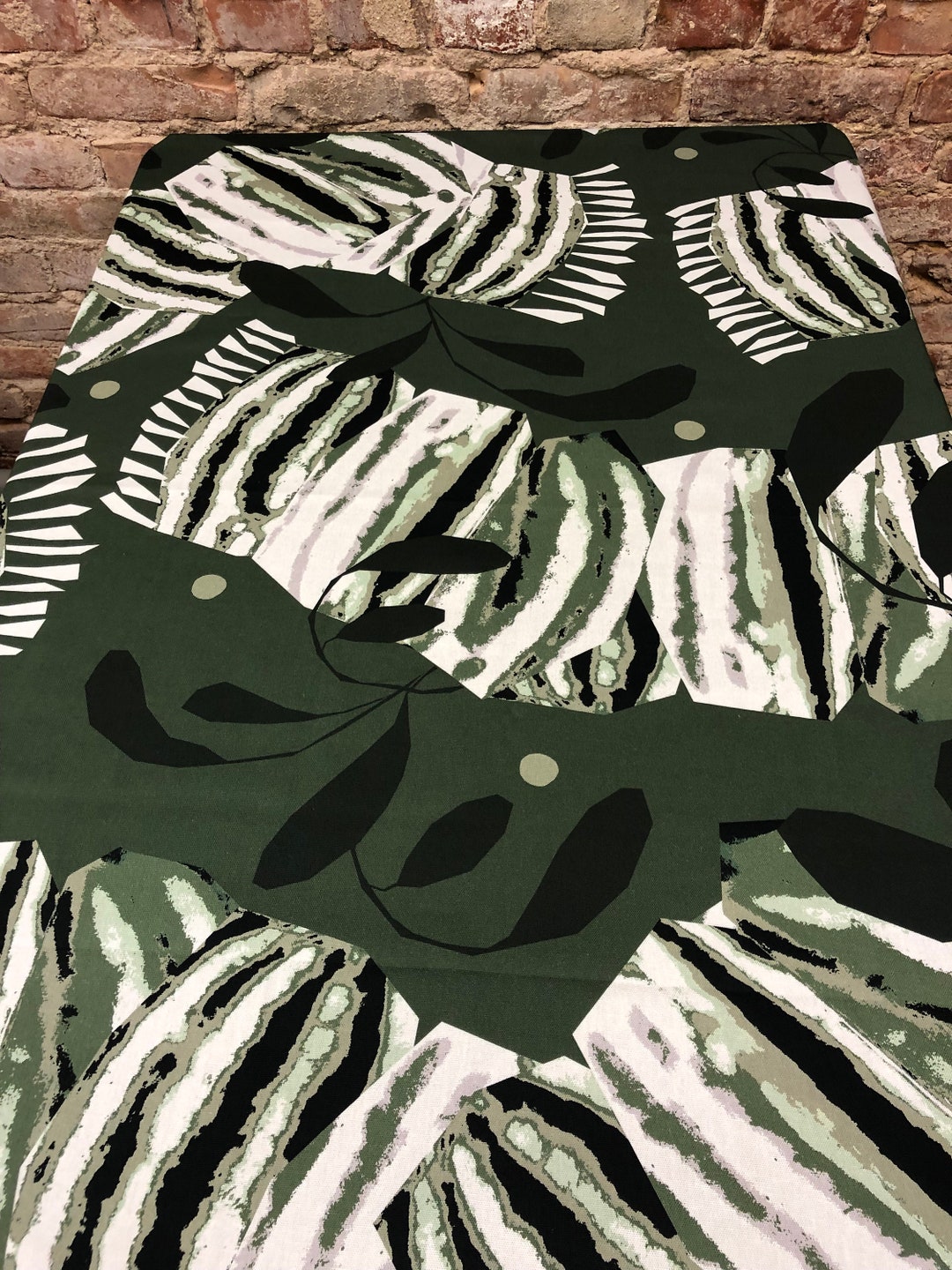 Dark Green Cotton Tablecloth With Stripes and Leaves, Scandinavian ...