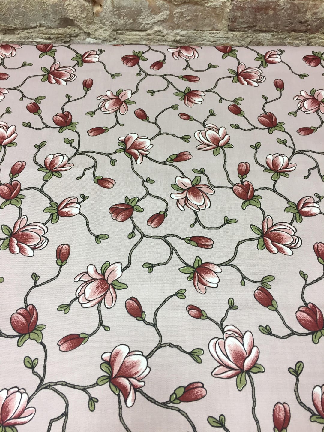 Magnolia Blossom Tablecloth: Beige Cotton Scandinavian Design (29'x58 ...