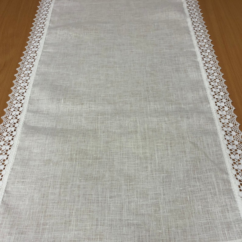 Linen Table Runner With Lace White Linen Table Runner - Etsy