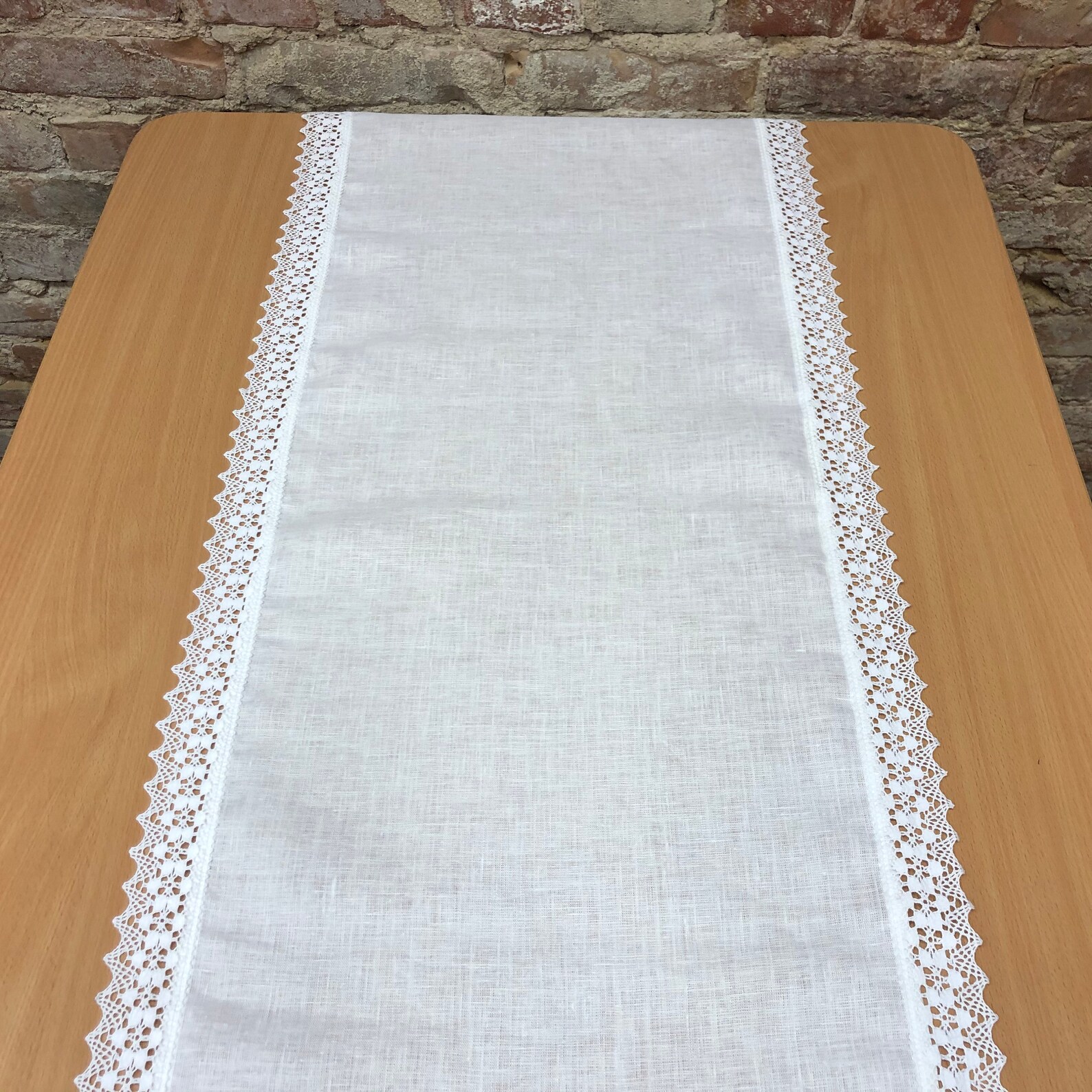 Linen table runner with lace white linen table runner | Etsy