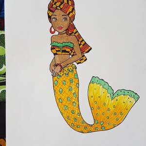 Cute African Mermaid Fantasy Coloring Page Adult Coloring Page ...