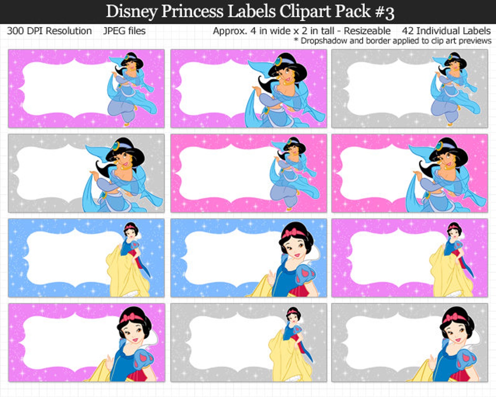 Disney Princess Labels Clipart Pack Cinderella Beauty and | Etsy