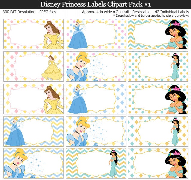 Disney Princess Labels Clipart Pack Cinderella Beauty and | Etsy