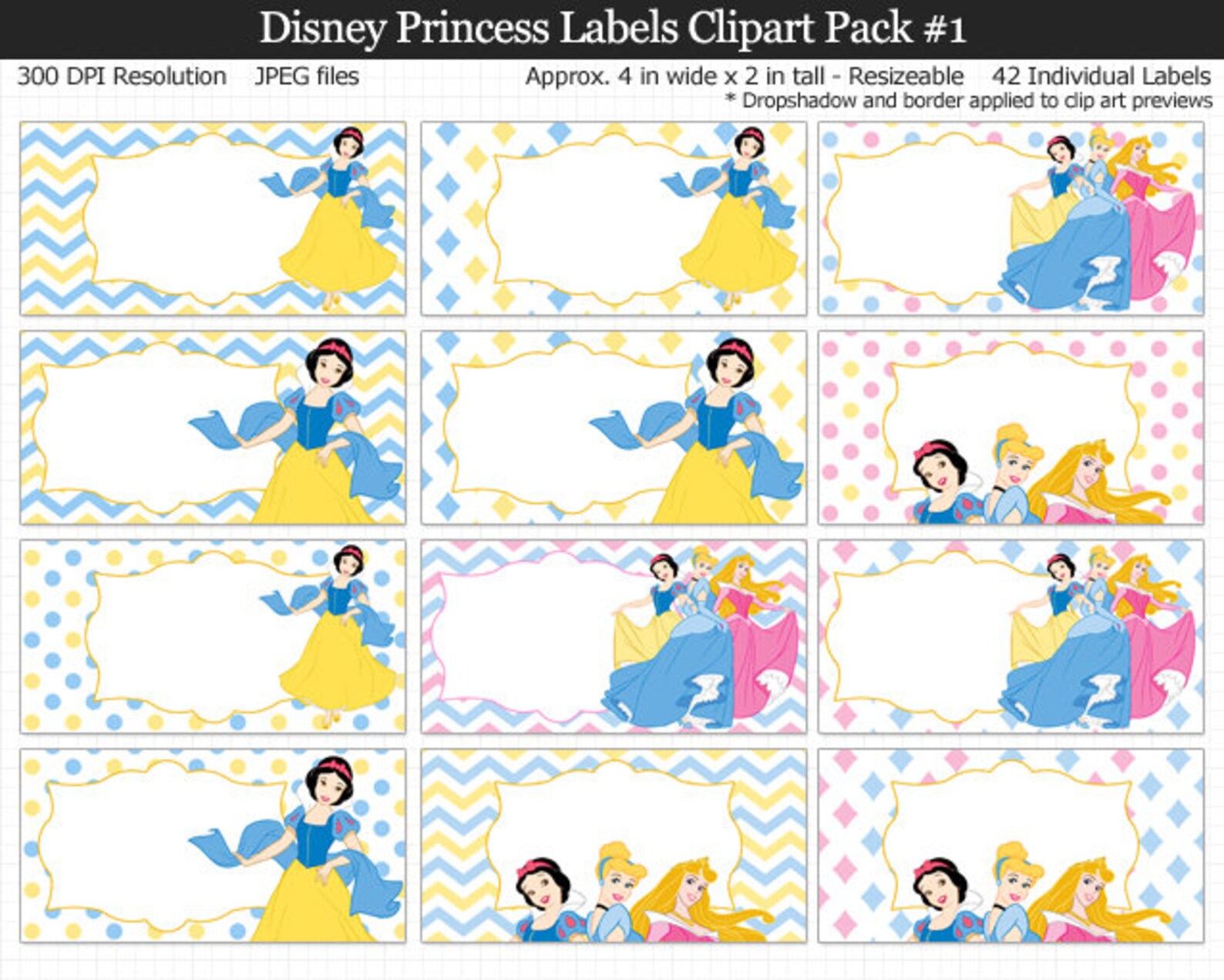 Disney Princess Labels Clipart Pack Cinderella Beauty and | Etsy