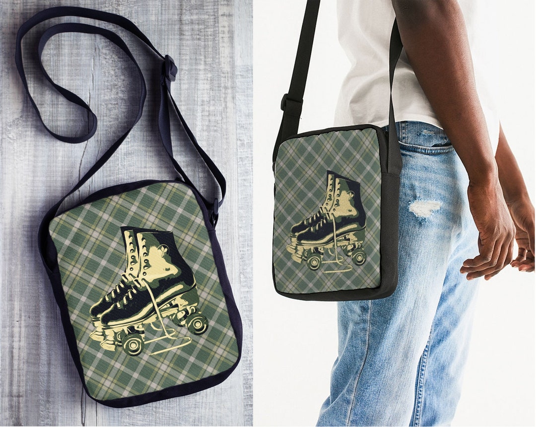 Messenger Pouch With Green Retro Roller Skates and Plaid - Etsy