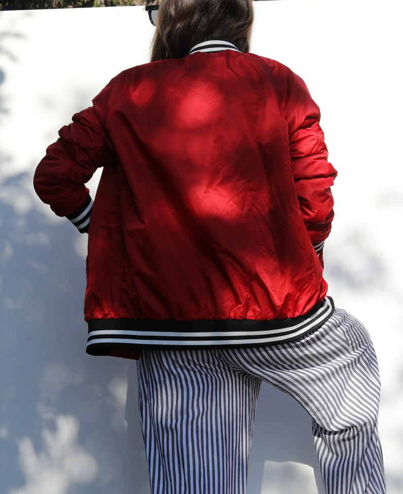 Unisex Red Nylon Bomber Jacket: Lightly Insulated, Size M - Etsy