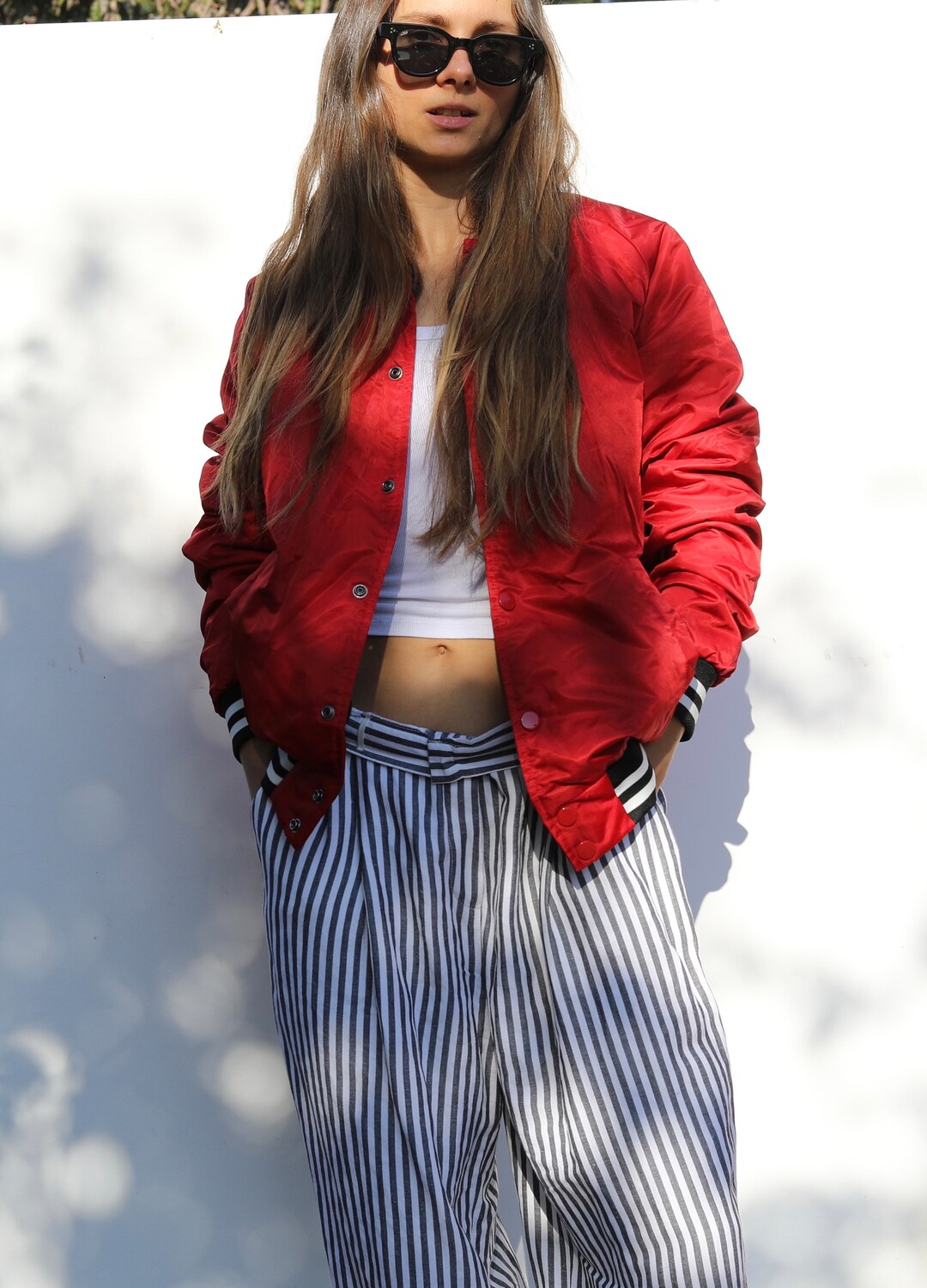 Unisex Red Bomber Jacket, Unisex Snap on Baseball Jacket, Nylon Bomber ...