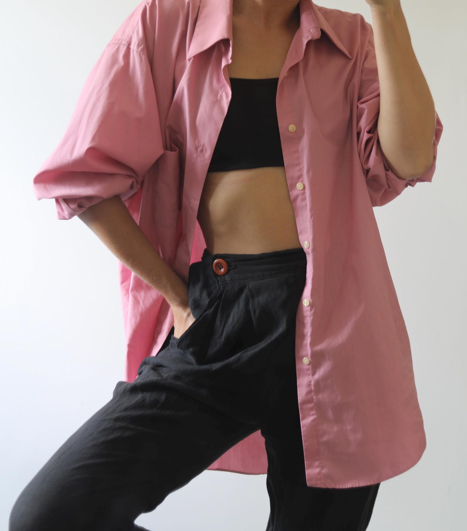 VTG Designer 90s Hot Pink Button Down Long Sleeve Boyfriend Shirt ...