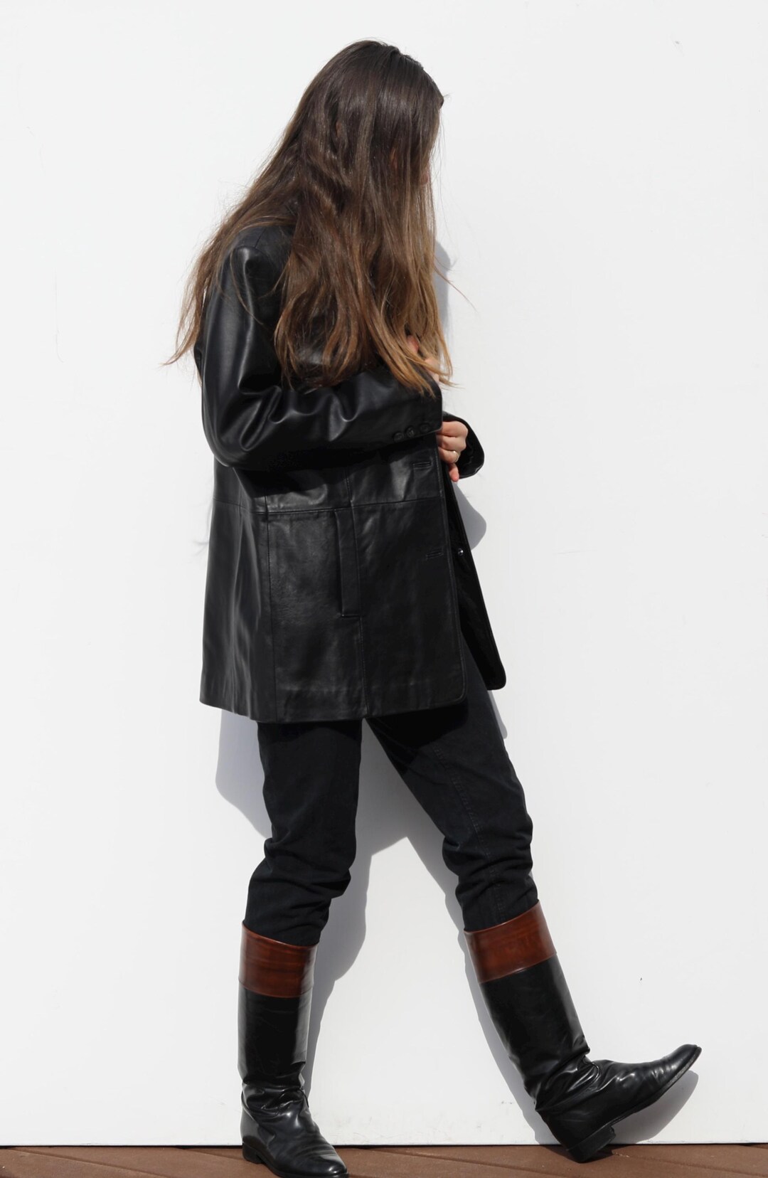 VTG 90s Black Leather Jacket, Slim Leather Chore Coat, Street Style ...
