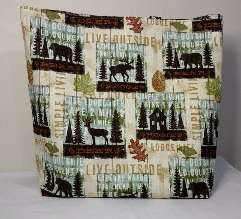 Moose Tote Bag Lodge Tote Bag Fall Tote Bag Reversible Tote | Etsy