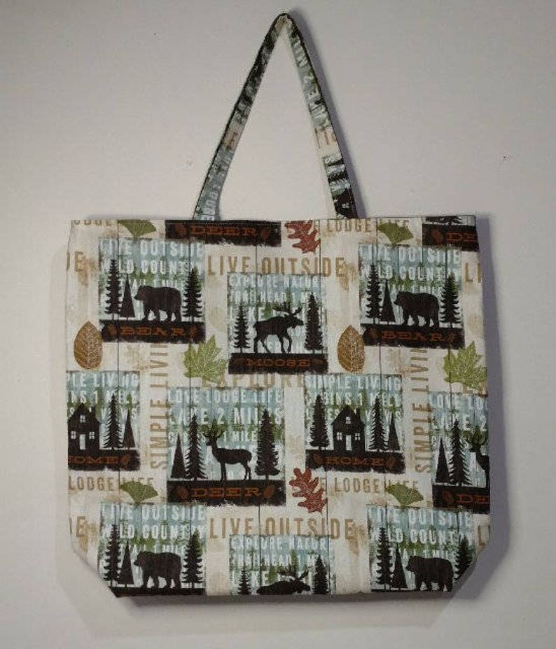 Moose Tote Bag Lodge Tote Bag Fall Tote Bag Reversible Tote | Etsy