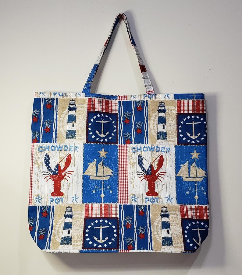 Nautical Tote Bag Chowder Tote Bag Reversible Tote Bag | Etsy