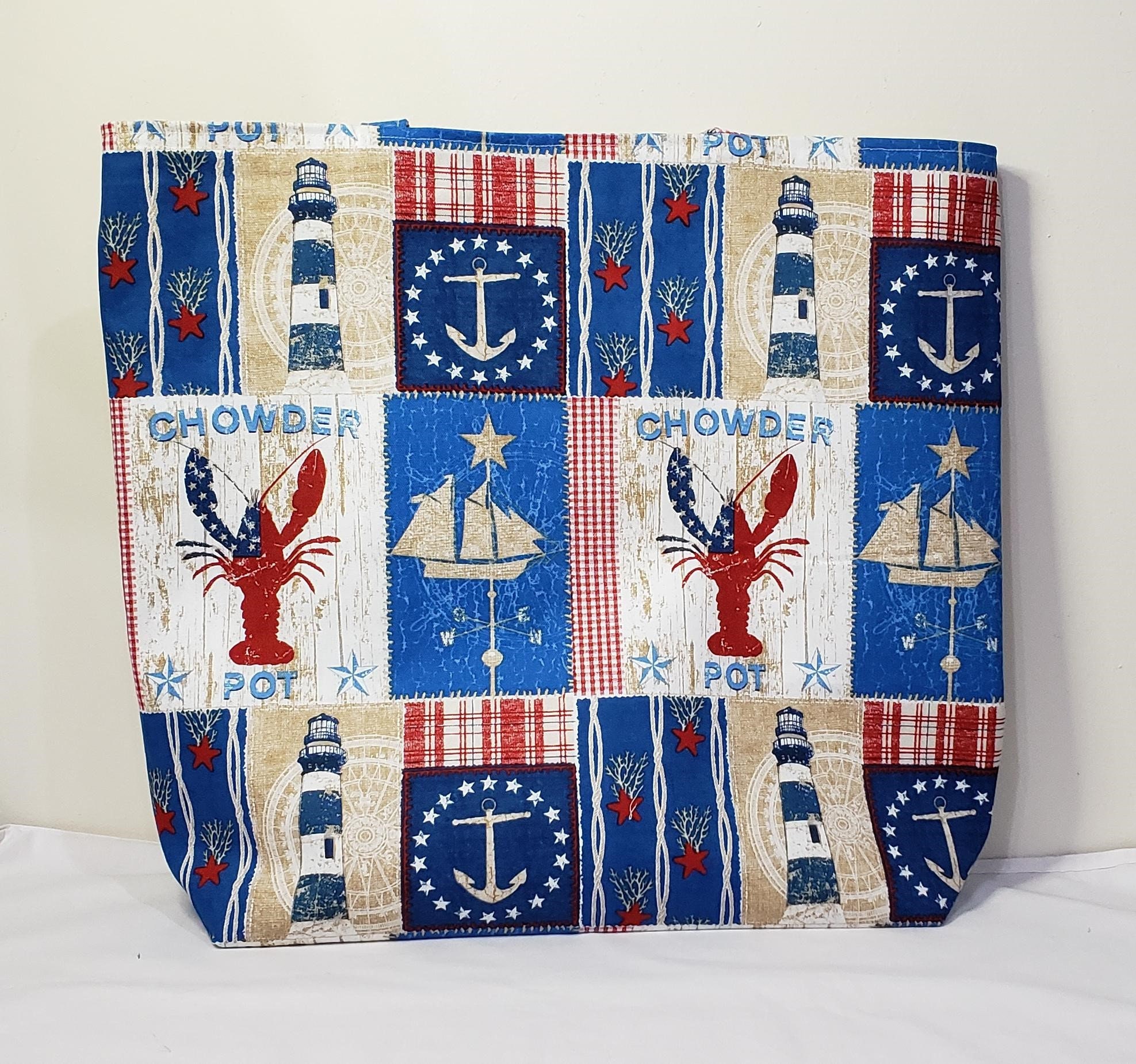 Nautical Tote Bag Chowder Tote Bag Reversible Tote Bag | Etsy