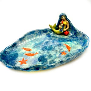 Mermaid Dish Ceramic Serving Platter Purrmaid Trinket Tray Kitty Cat ...