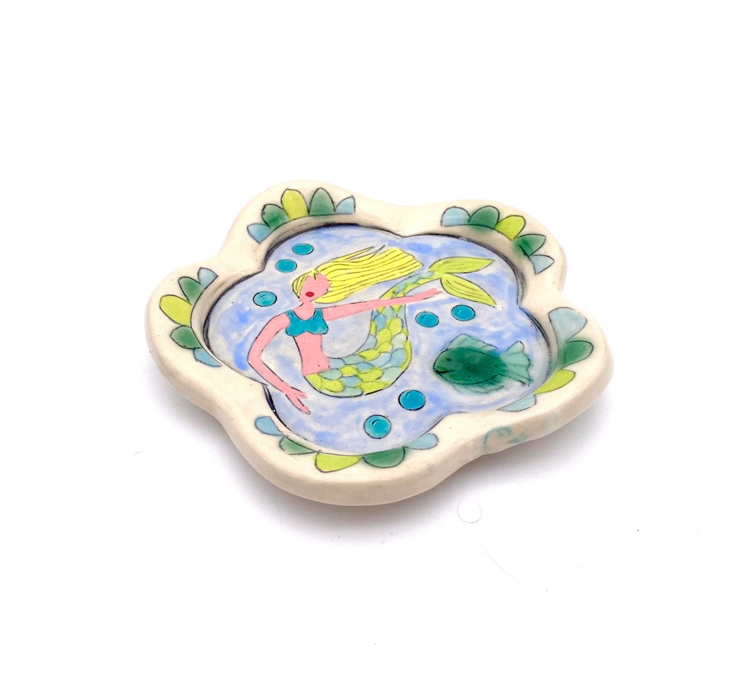 Mermaid Plate, Small Ceramic Platter Ring Dish Trinket Tray Jewelry ...