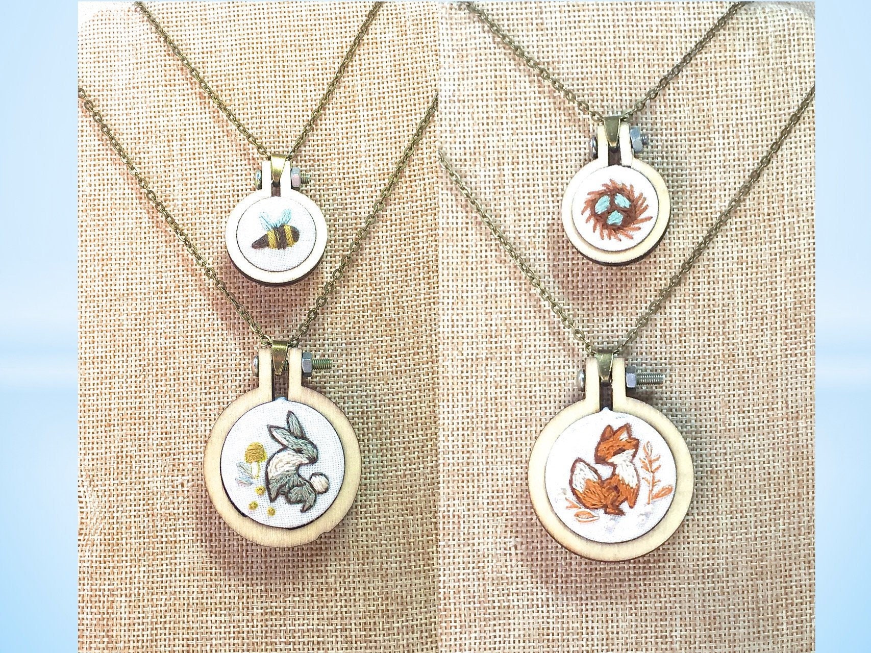 Forest Friends Hand Embroidered Necklace pendant embroidery | Etsy