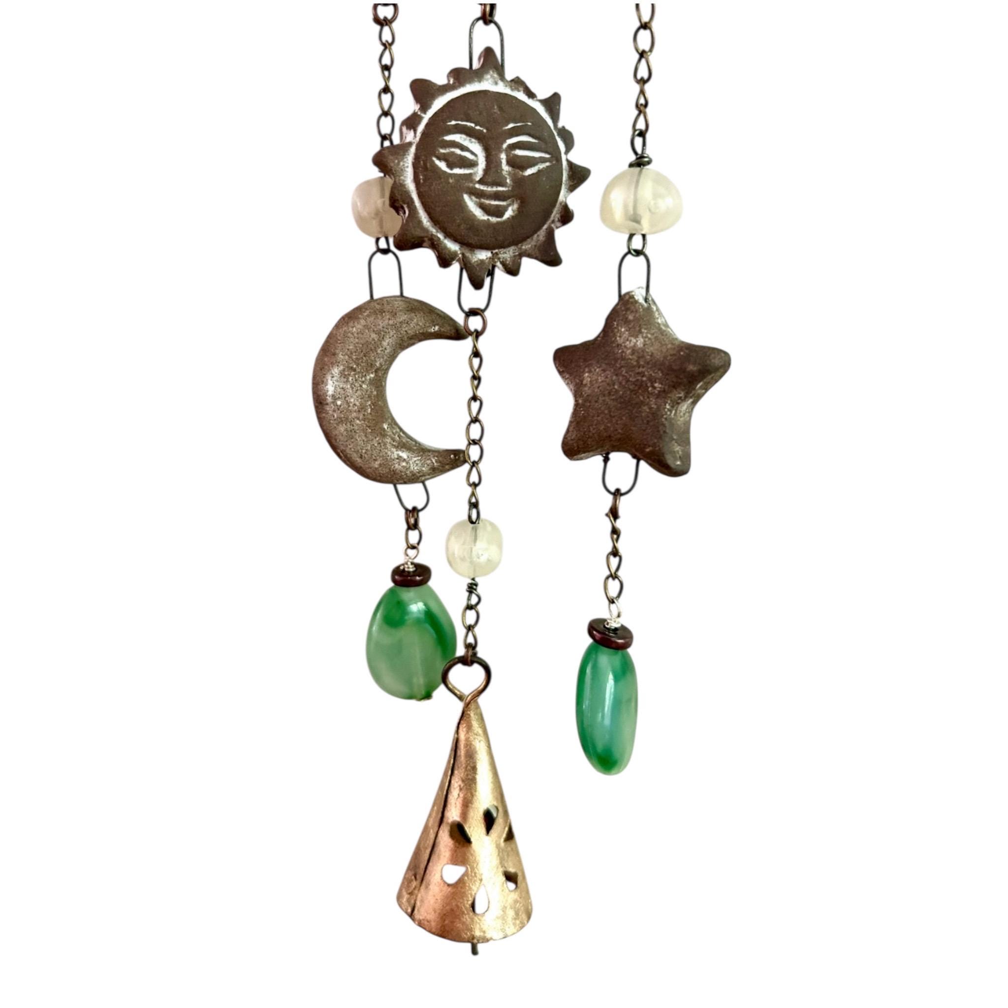 Sun & Moon Wind Chime Ceramic Boho Celestial Mobile Handmade Bell Decor ...