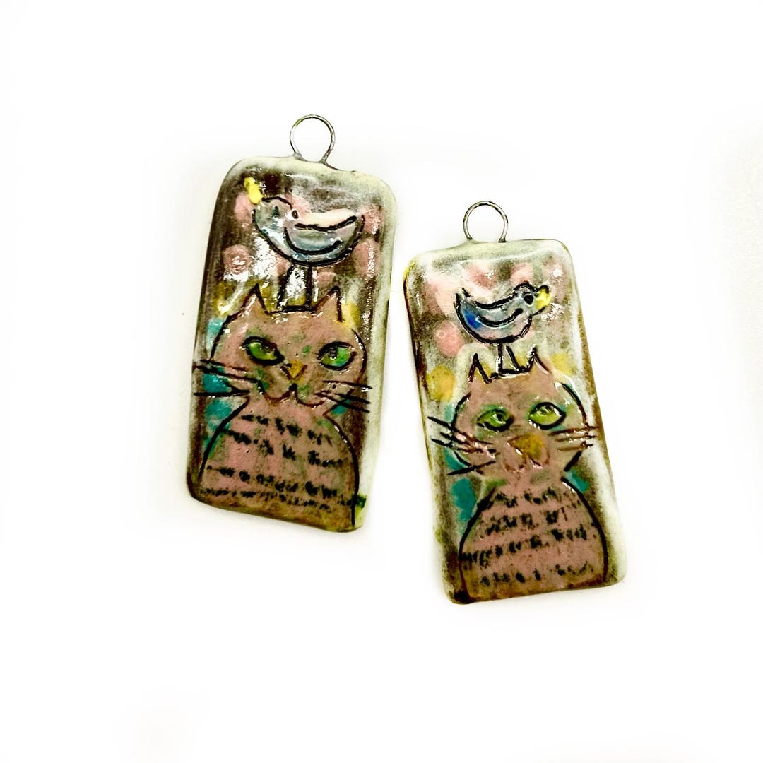 Handmade Artisan Cat Charms for Jewelry Making Handcrafted Ceramic ...