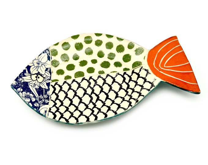 Colorful Fish Plate Ceramic Serving Dish Platter Trinket Tray Whimsical ...