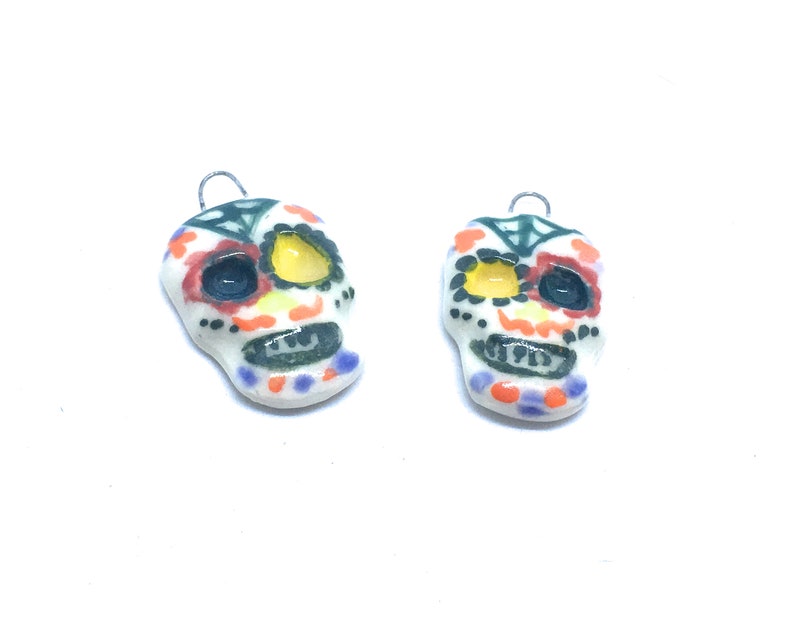 Porcelain Sugar Skull Charms hand painted ceramic pendants | Etsy
