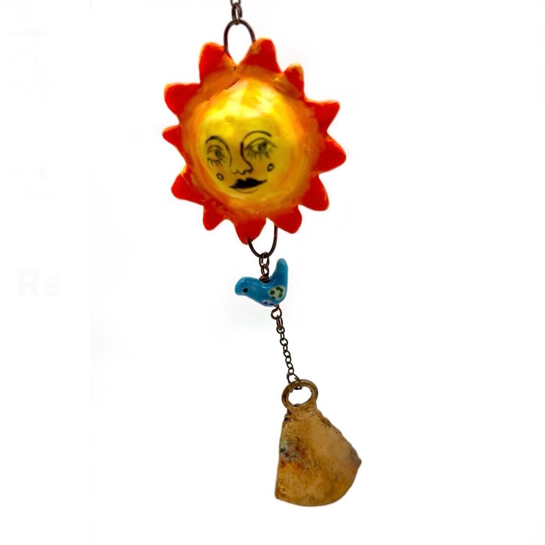 Sun Wind Chime With Blue Bird Ceramic Indoor or Outdoor Garden Art ...