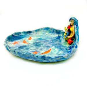 Mermaid Dish Ceramic Serving Platter Purrmaid Trinket Tray Kitty Cat ...
