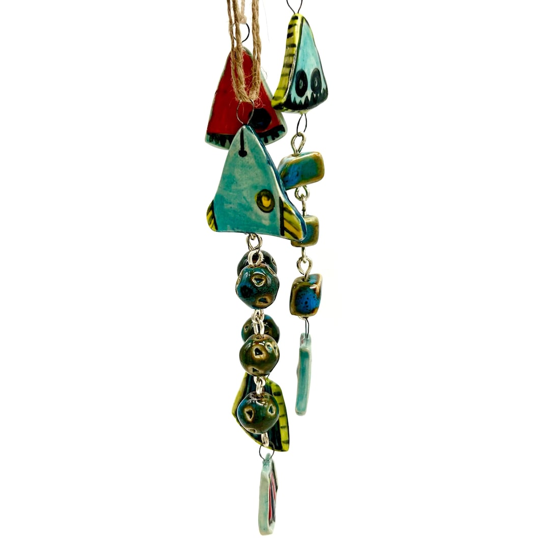 Colorful Ceramic Fish Mobile Handmade Wind Chime Stoneware Pottery ...