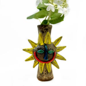 Colorful Ceramic Sun Faces Vase for Real or Dried Flowers Stoneware ...