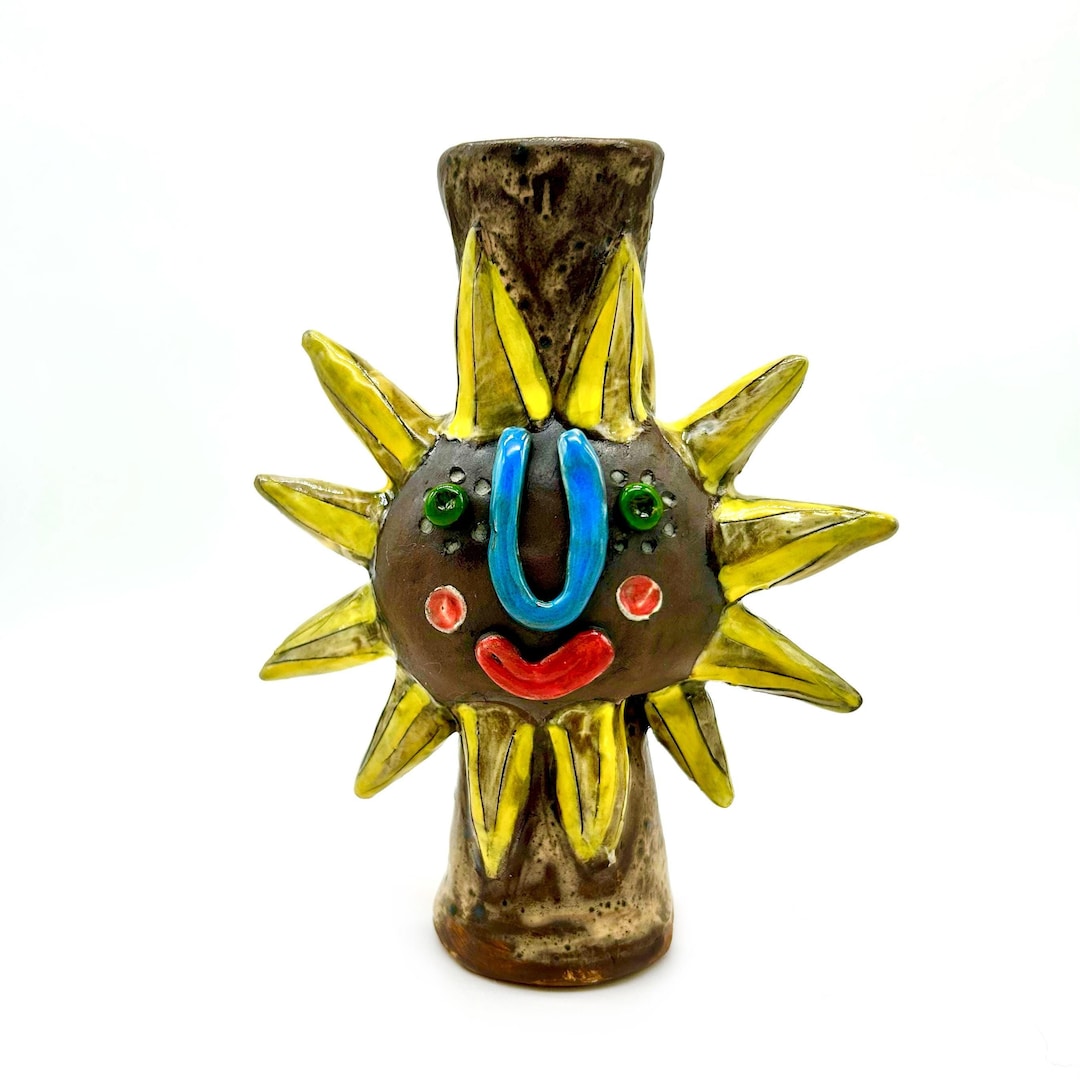 Colorful Ceramic Sun Faces Vase for Real or Dried Flowers Stoneware ...
