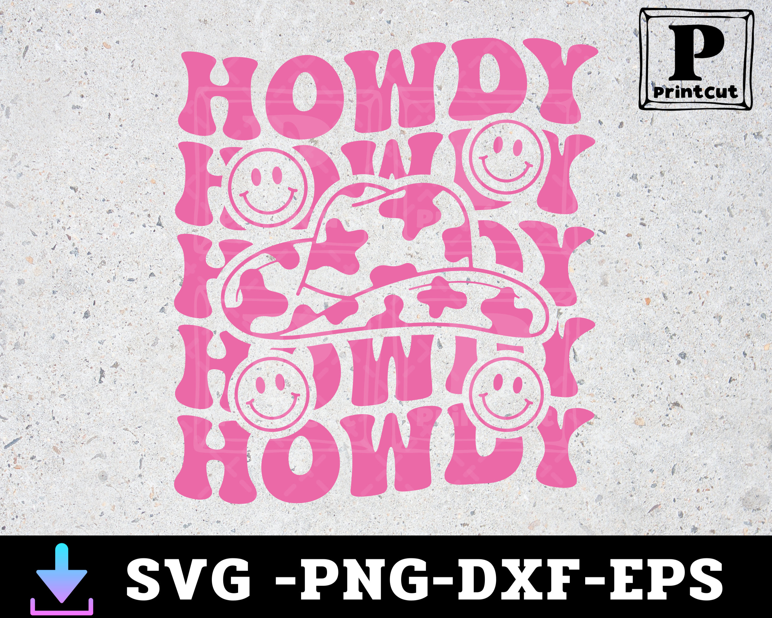 Pink Howdy Svg, Cowgirl Happy Face Svg, Texas Svg , Wavy Letters ...