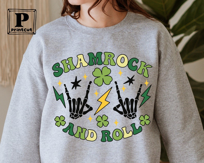 Shamrock and Roll Svg Skeleton Svg Rocker Svg Skeleton - Etsy