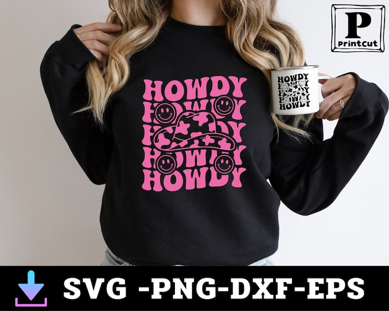 Pink Howdy Svg Cowgirl Happy Face Svg Texas Svg Wavy - Etsy