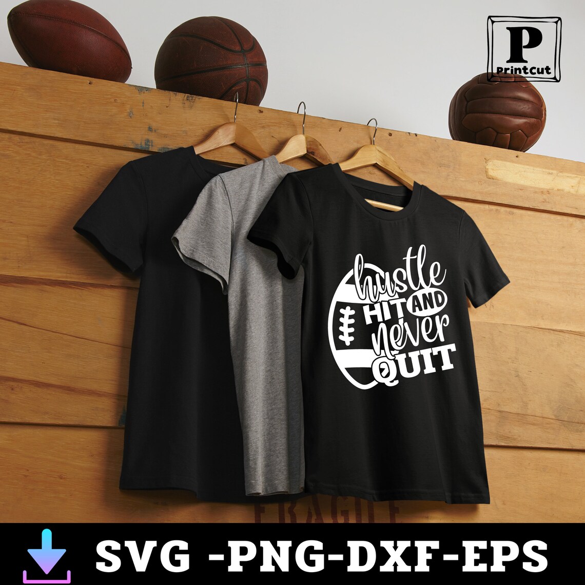 Hustle Hit and Never Quit SVG Football SVG Football Shirt - Etsy