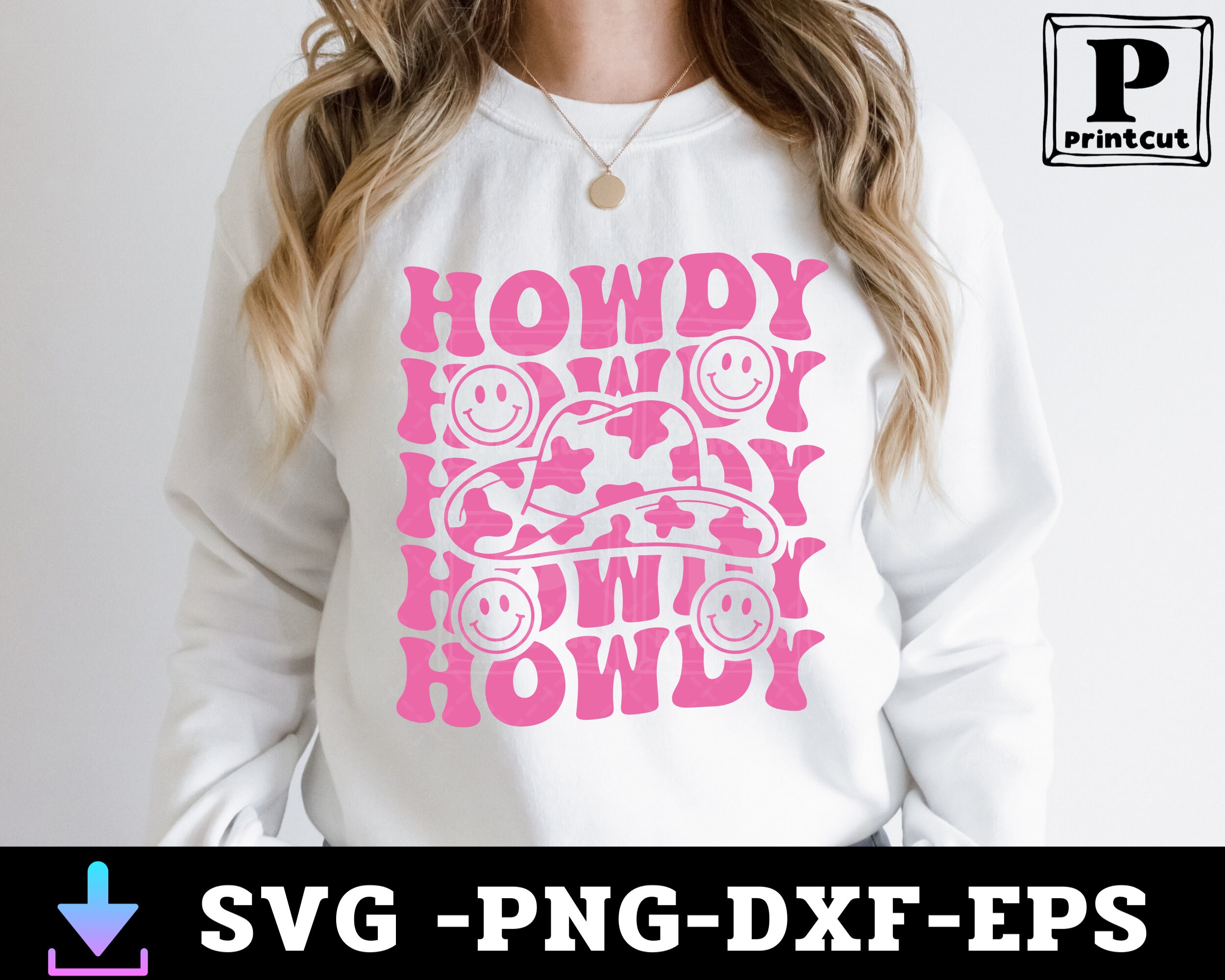 Pink Howdy Svg Cowgirl Happy Face Svg Texas Svg Wavy - Etsy