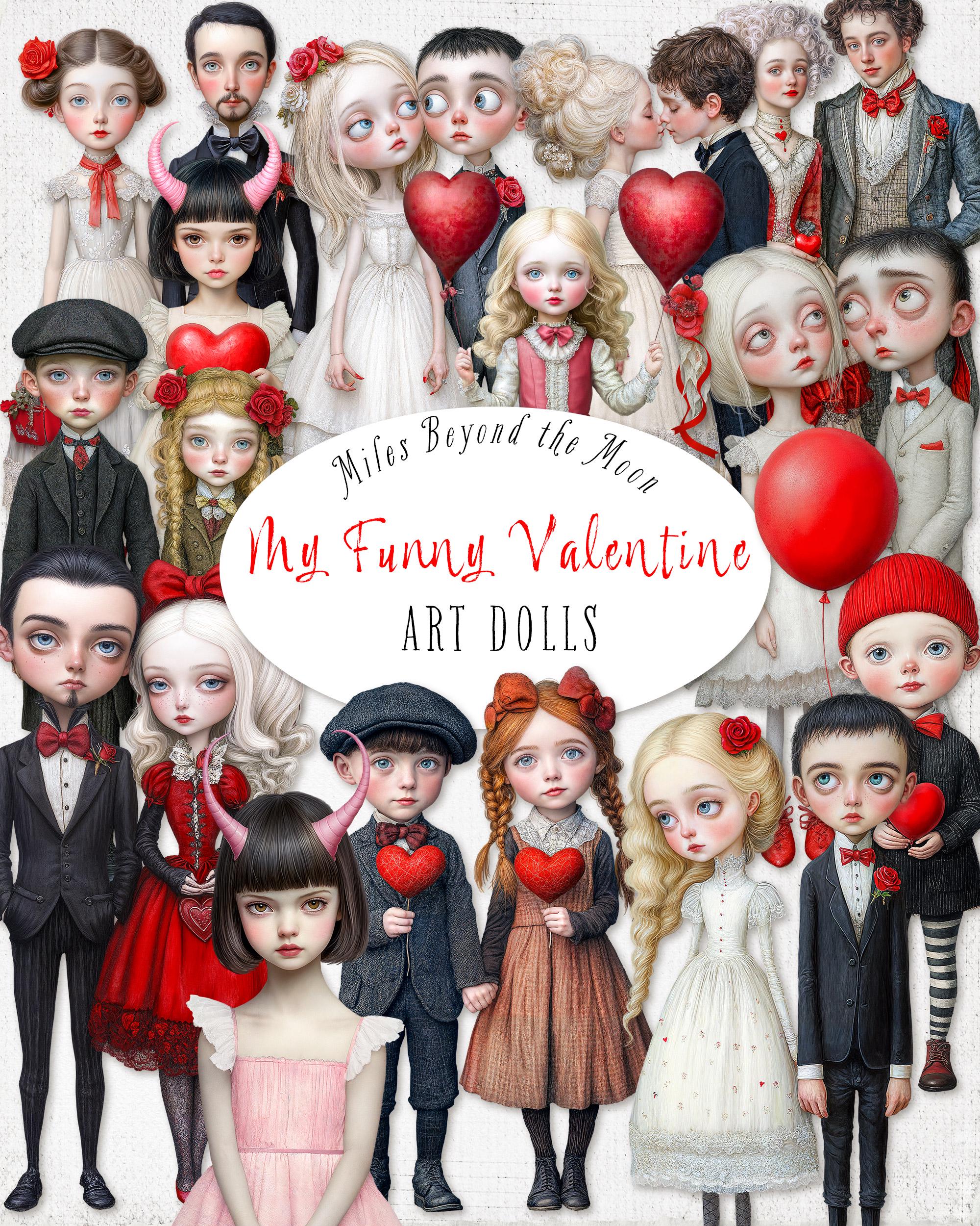 Valentine Art Doll Kit: Whimsical Paper Dolls, PNG Clip Art (digital ...