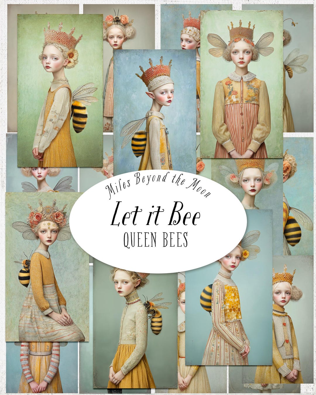 Queen Bee Portrait Collage Kit: Whimsical Junk Journal Images (digital ...