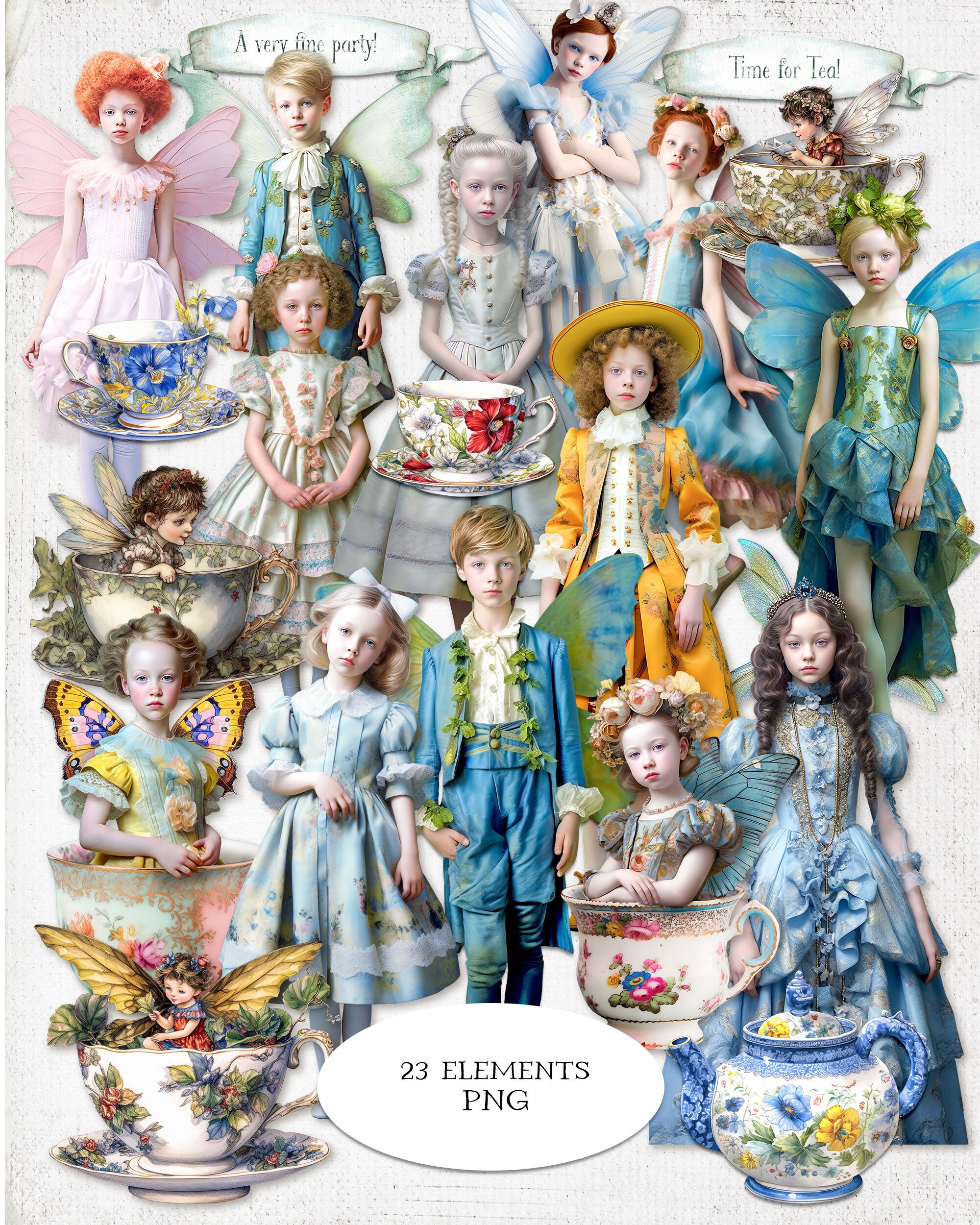 Fairy Tea Party Collage Kit: Vintage Ephemera, Paper Dolls (digital ...