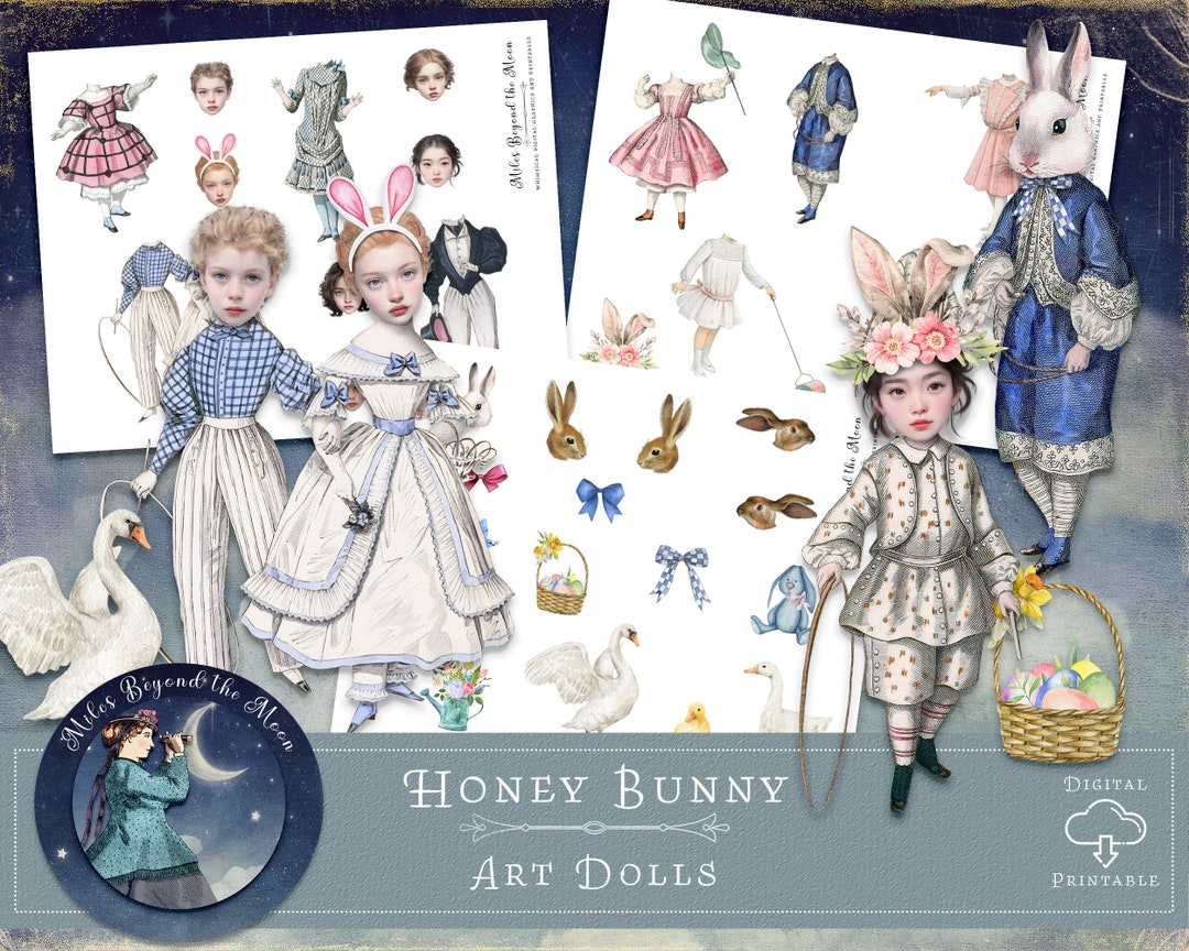 Honey Bunny Art Dolls: Digital or Printable Paper Dolls// Instant ...