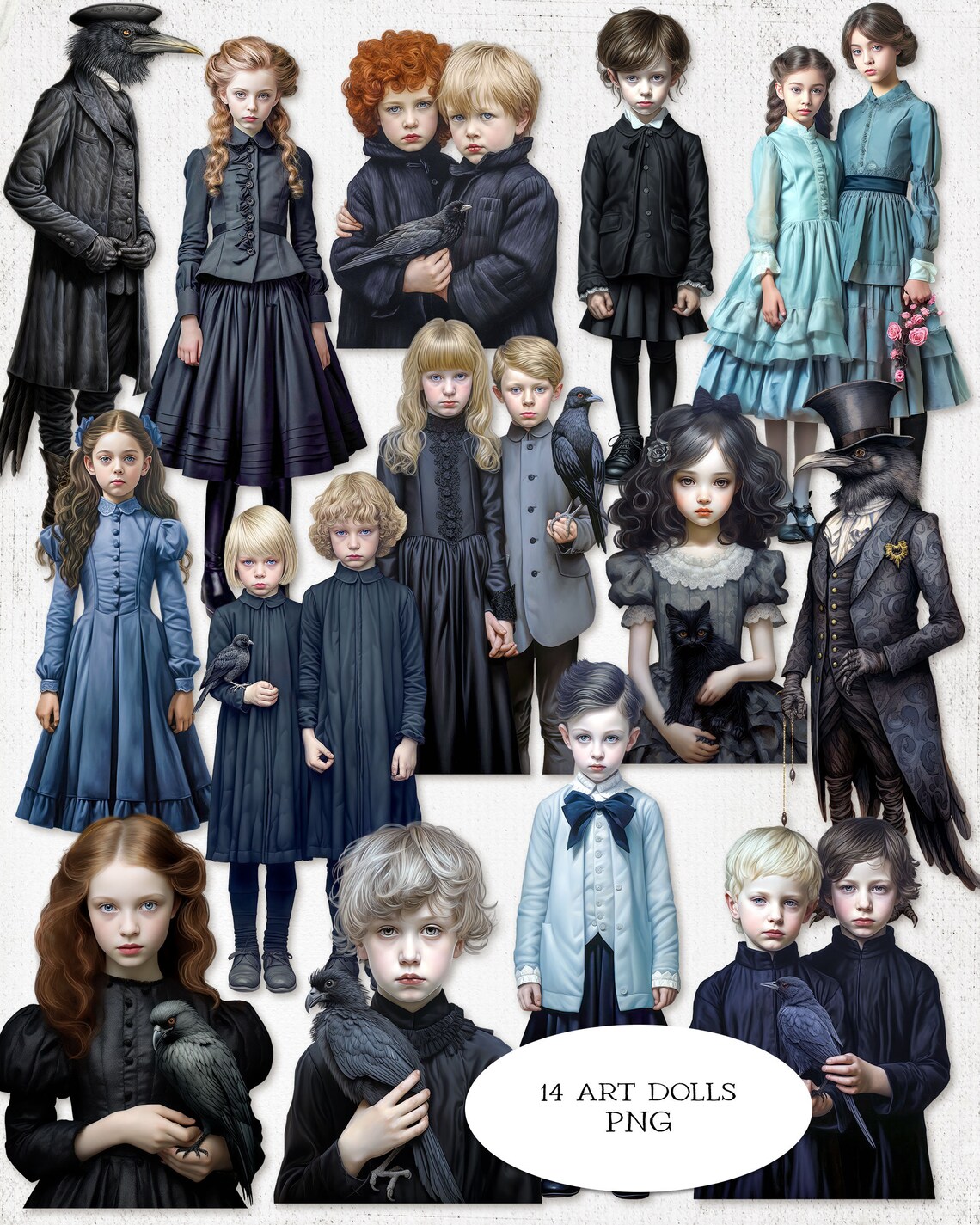 Gothic Victorian Paper Dolls: Crow & Company Art (digital Download) - Etsy