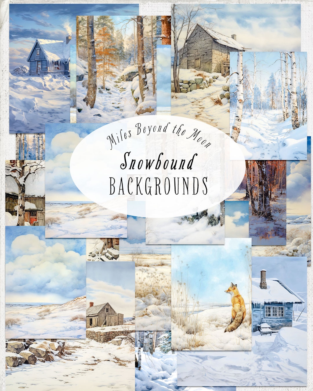 Snowbound Backgrounds // Printable Collage Backgrounds or Journal Cards ...