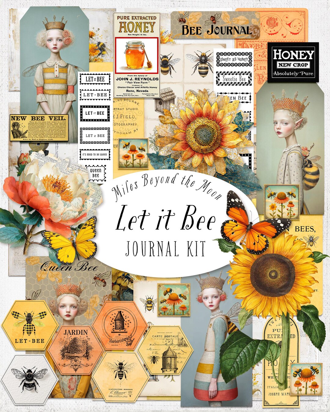 Let It Bee Journal Kit: Printable Ephemera, Bees & Honey (digital ...