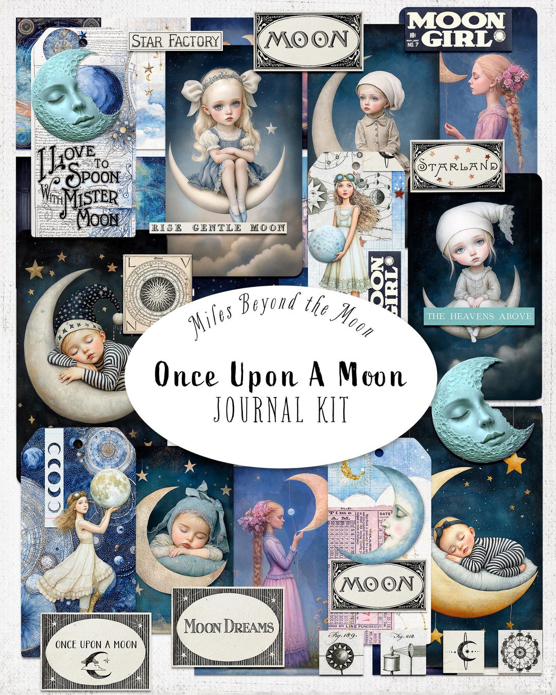 Moon Journal Kit: Storybook Ephemera, Collage Pages (digital Printable ...