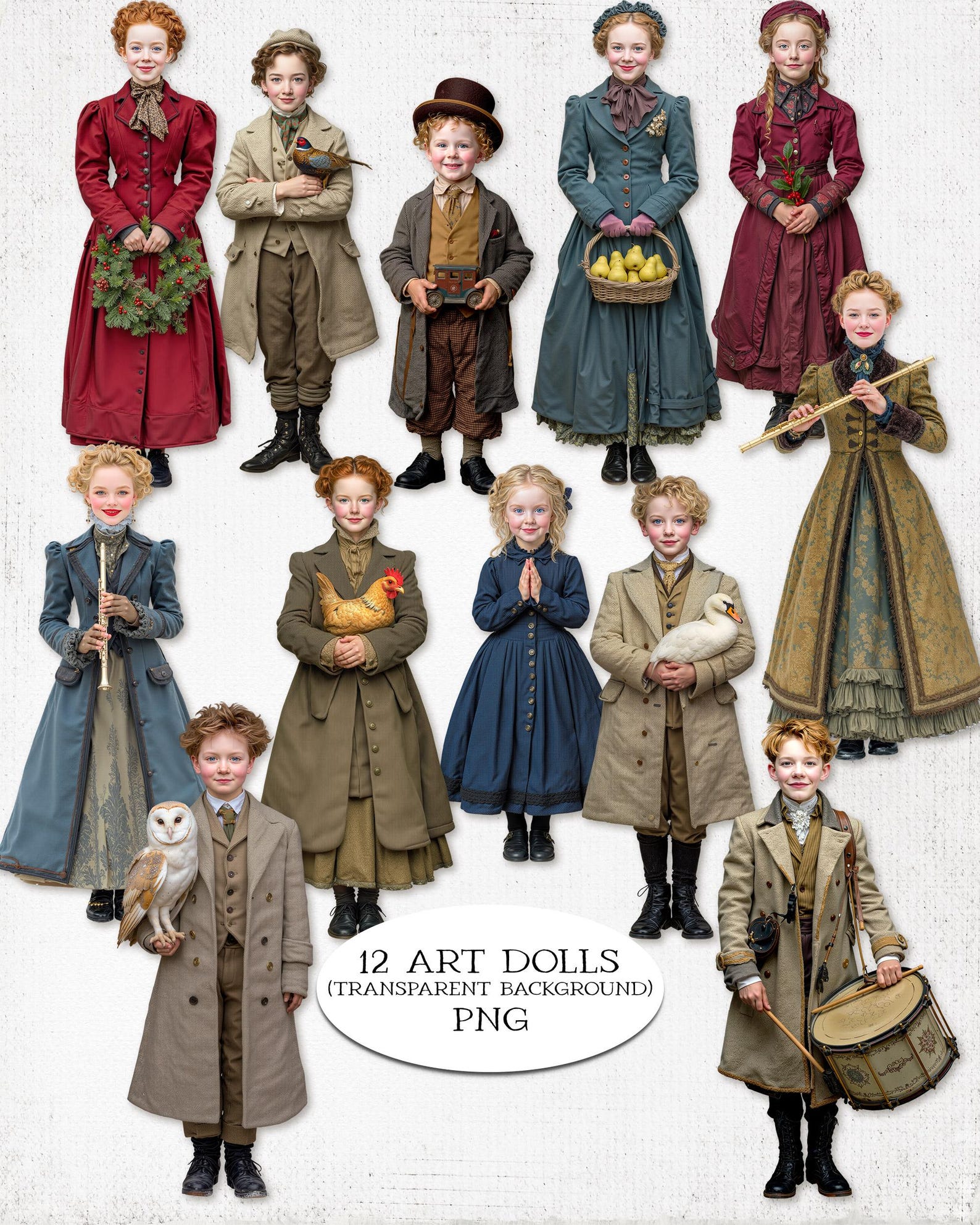 12 Days of Christmas Art Dolls // Digital Printable Paper Dolls // PNG ...