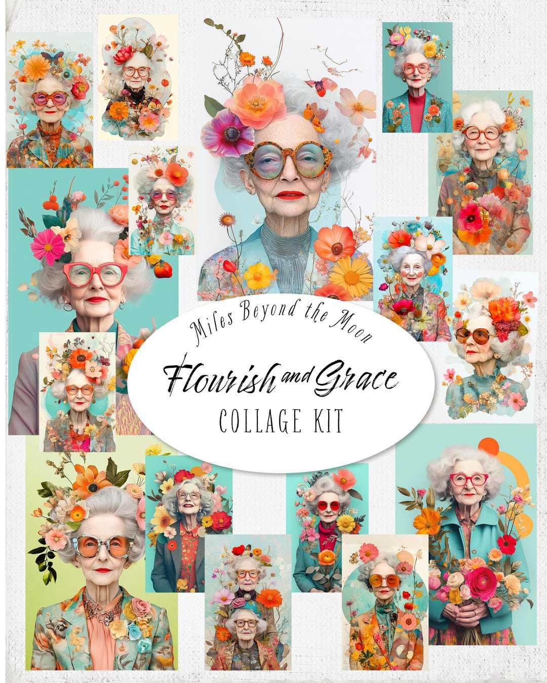 Flourish and Grace Collage Kit // Digital Printable Collage Kit ...