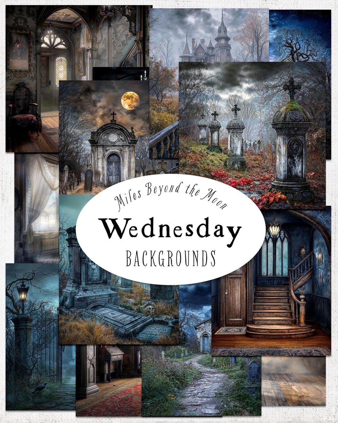 Wednesday Eerie Digital Backgrounds: Printable Collage Art (digital ...