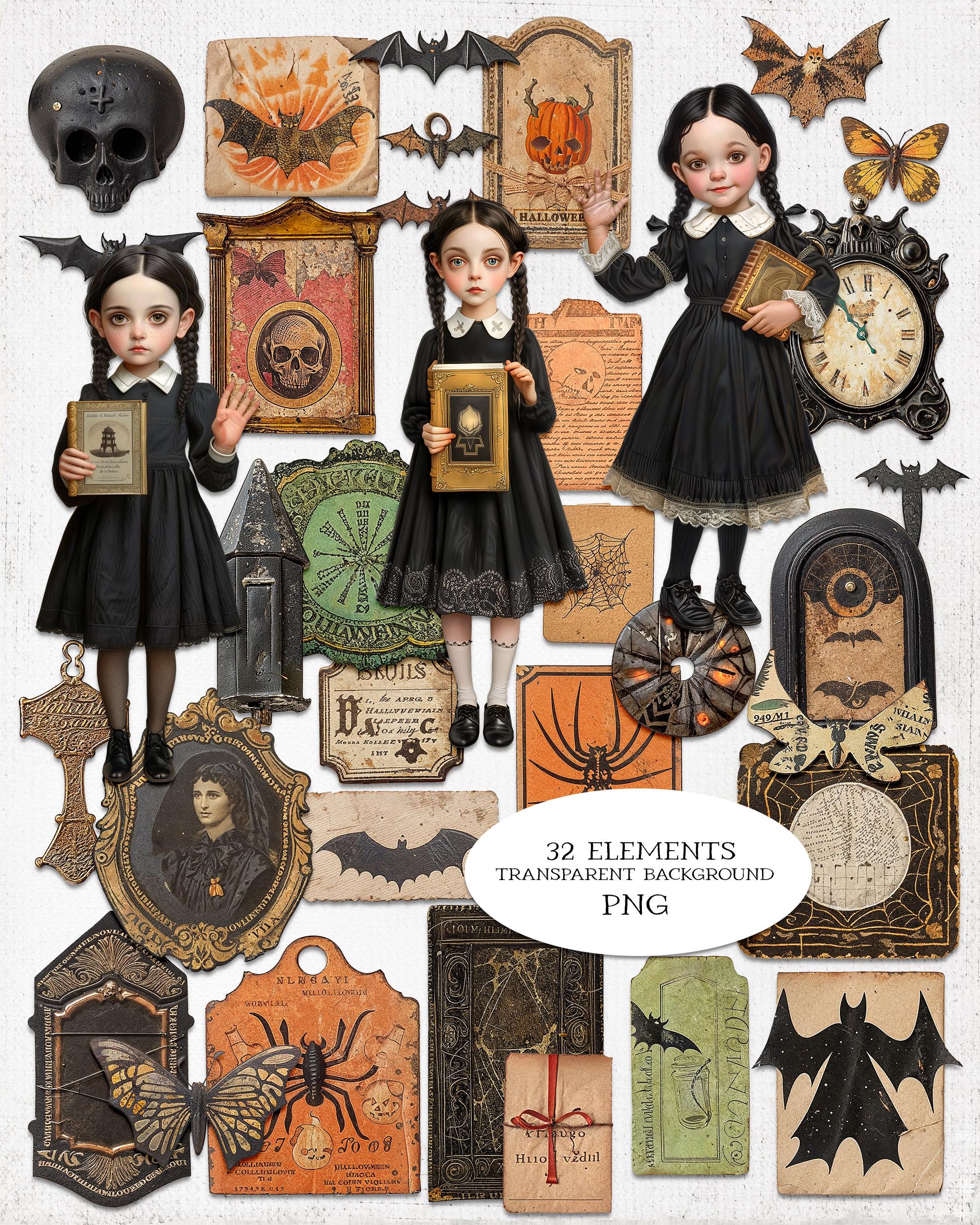 Wednesday Addams Journal Kit: Spooky Ephemera, Art Dolls (digital ...
