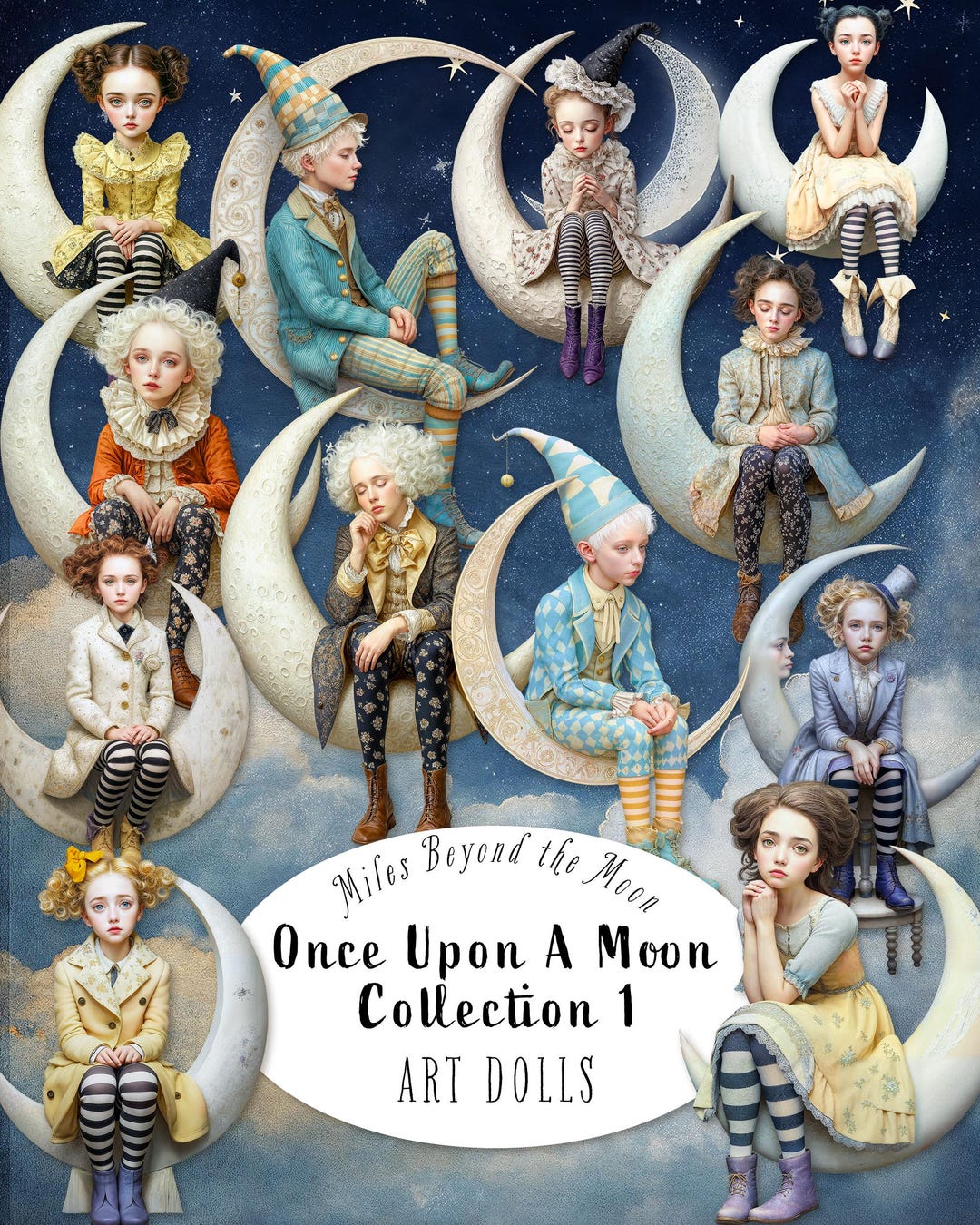 Whimsical Moon Art Dolls: Printable PNG Clipart (digital Download) - Etsy