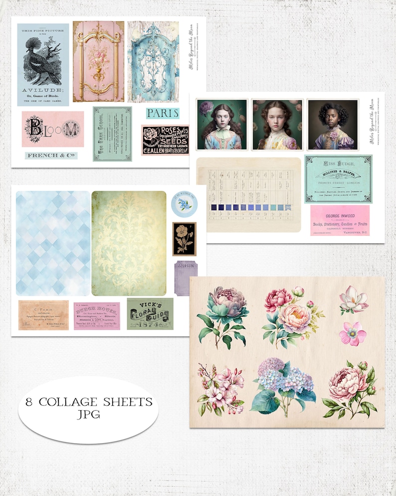 Bloom Collage Kit: Spring Ephemera, Paper Dolls (digital Download) - Etsy