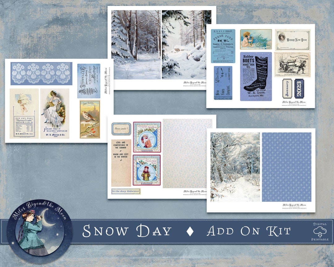 Snow Day Add on Kit // Digital Printable Collage Sheets // Vintage ...